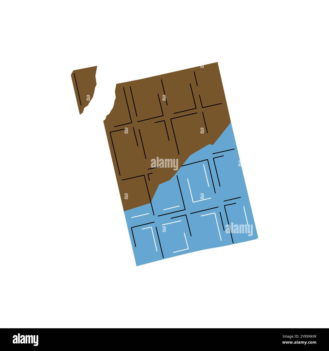 Chocolate bar in opened blue foil isolated on white background. Vector ...