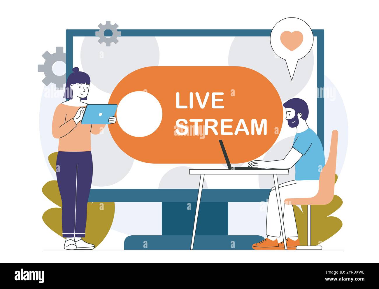 People watching live stream. Man and woman with laptop watching videos ...