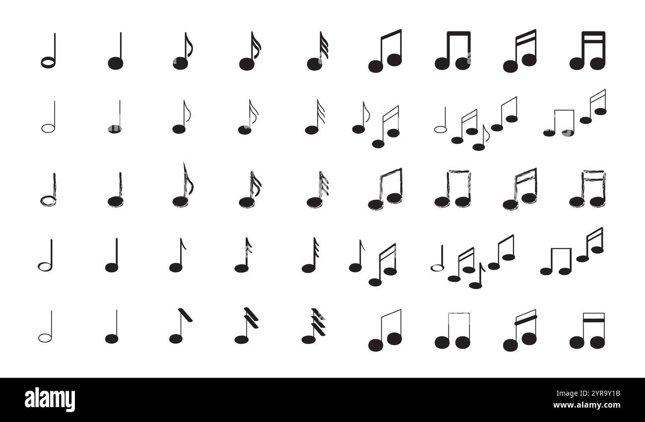 Music note icon set. Half, quarter, eighth and triplet notes. Musical ...