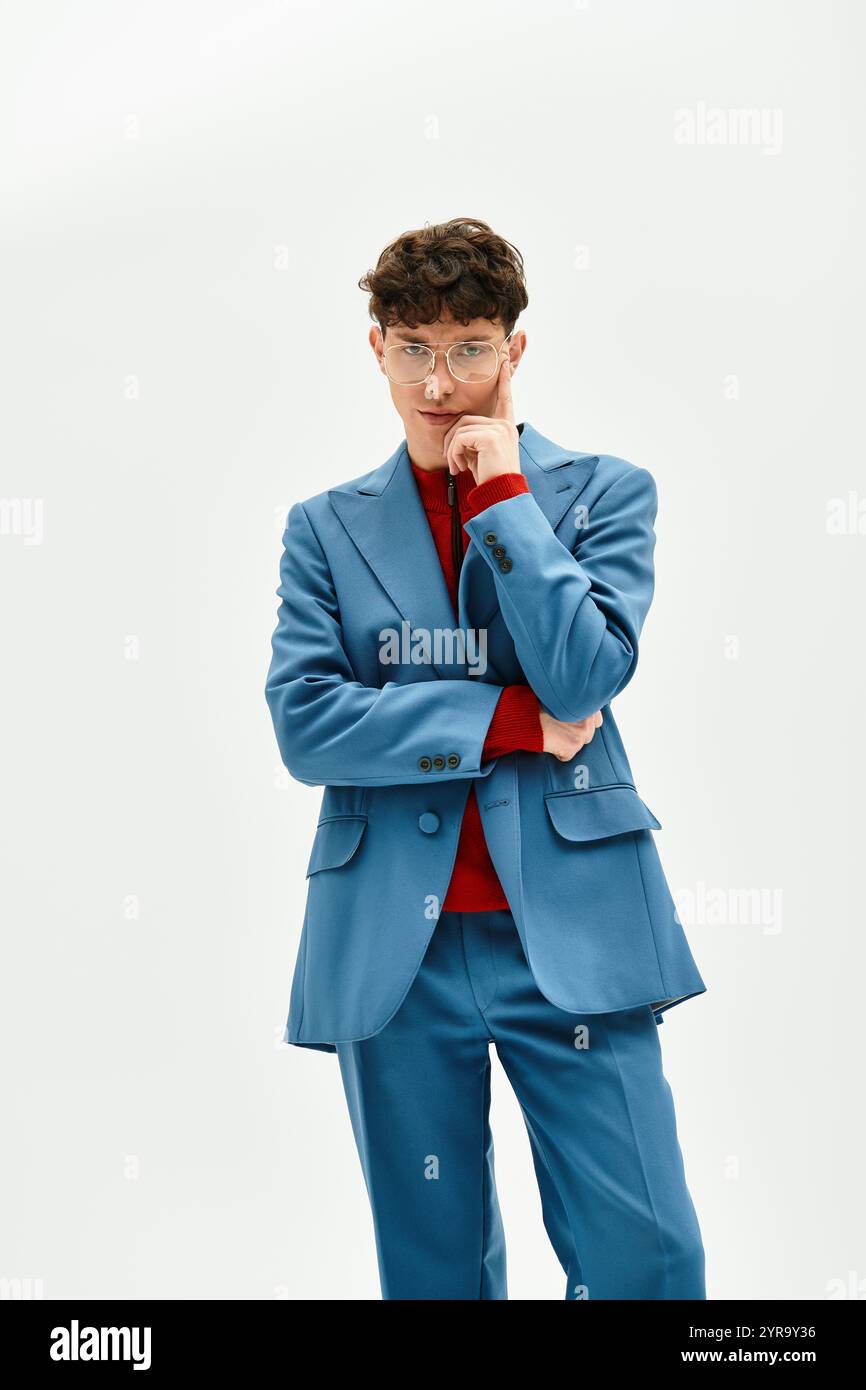 A dapper man showcases modern fashion with his bold blue suit and ...