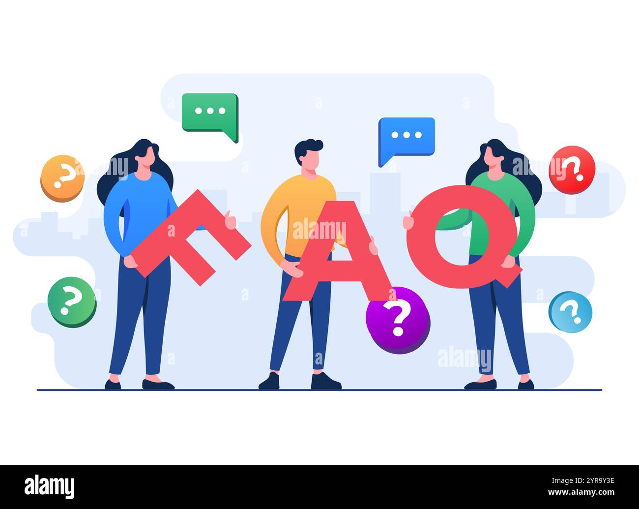 People characters holding FAQ letters, Frequently asked questions ...