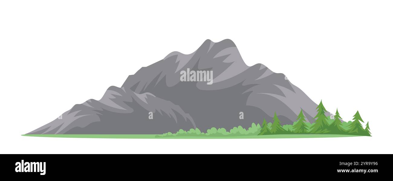 Beautiful mountains concept. Grey cliffs and peaks with grass. Part of ...