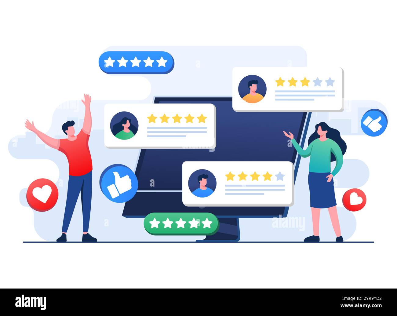 Happy customers leaving positive feedbacks to product, service, app, website, Ratings and review ...