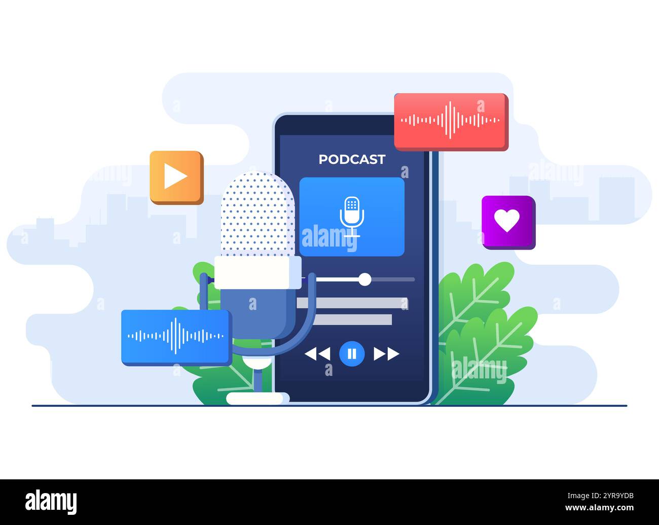 Audio podcast concept flat illustration vector template, Podcast mobile ...