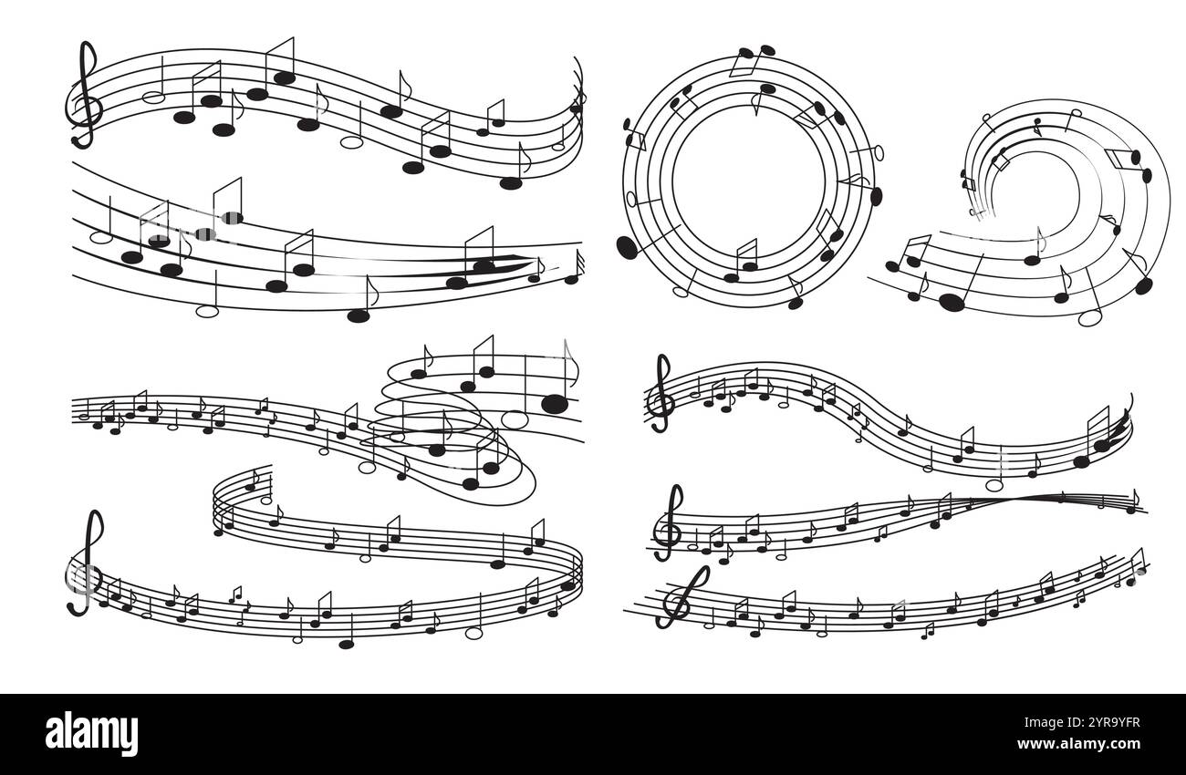 Music notes wave set. Half, quarter, eighth and triplet notes. Musical ...