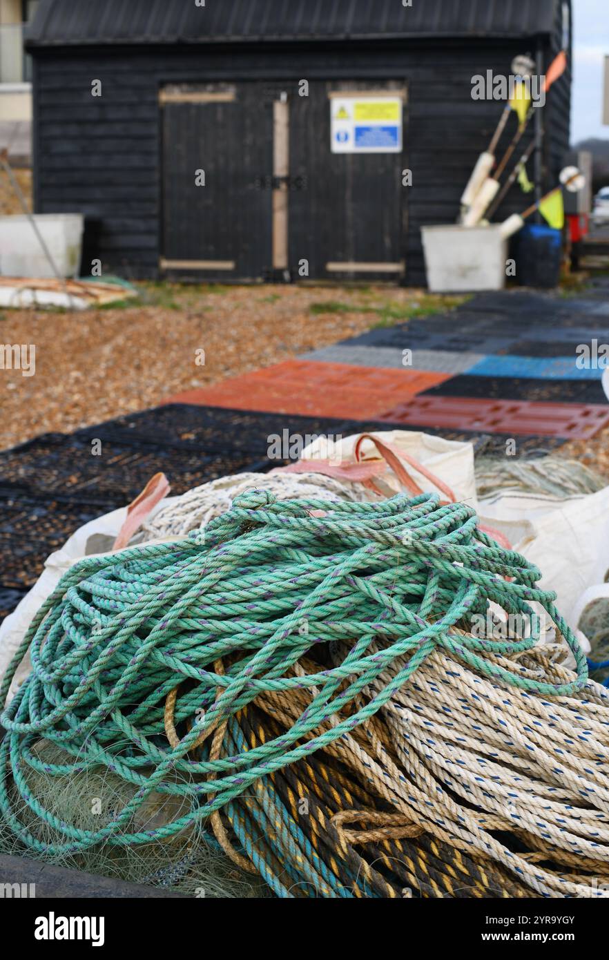 Nets and ropes on shingle beach hi-res stock photography and images - Alamy