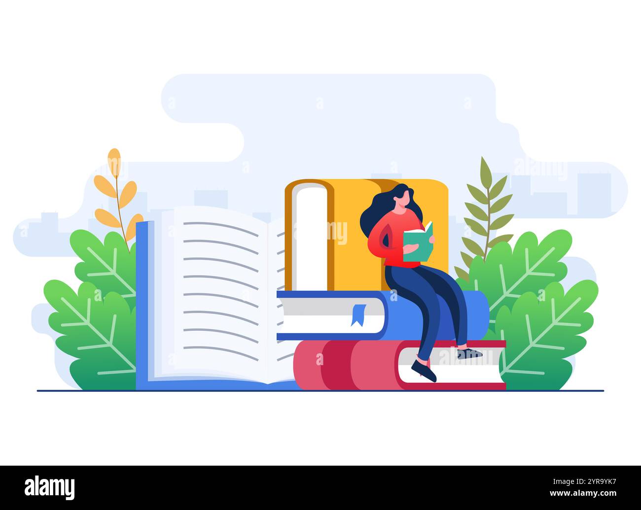 Female student reading books and preparing for exam, Education concept ...