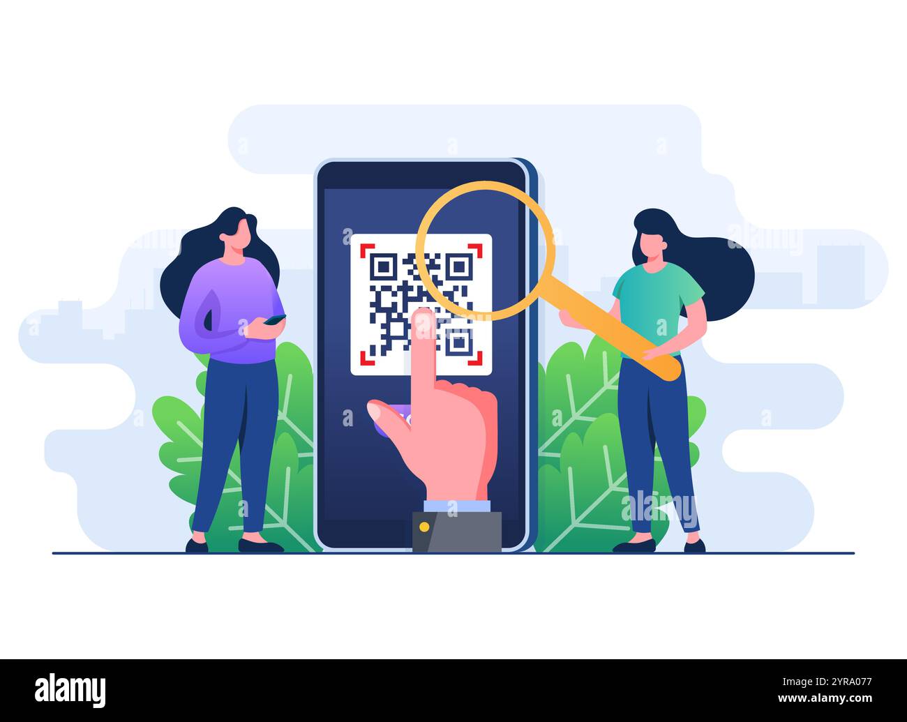 People characters scanning QR codes with smartphones, Mobilephone with QR codes, Digital wallet ...