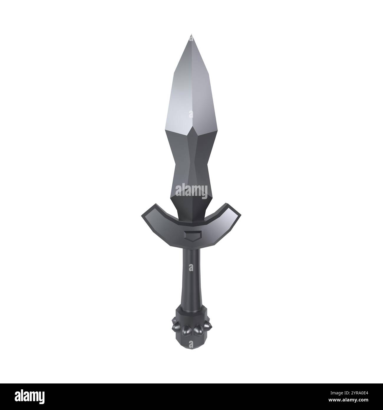 A stylized black sword is showcased against a plain white background ...