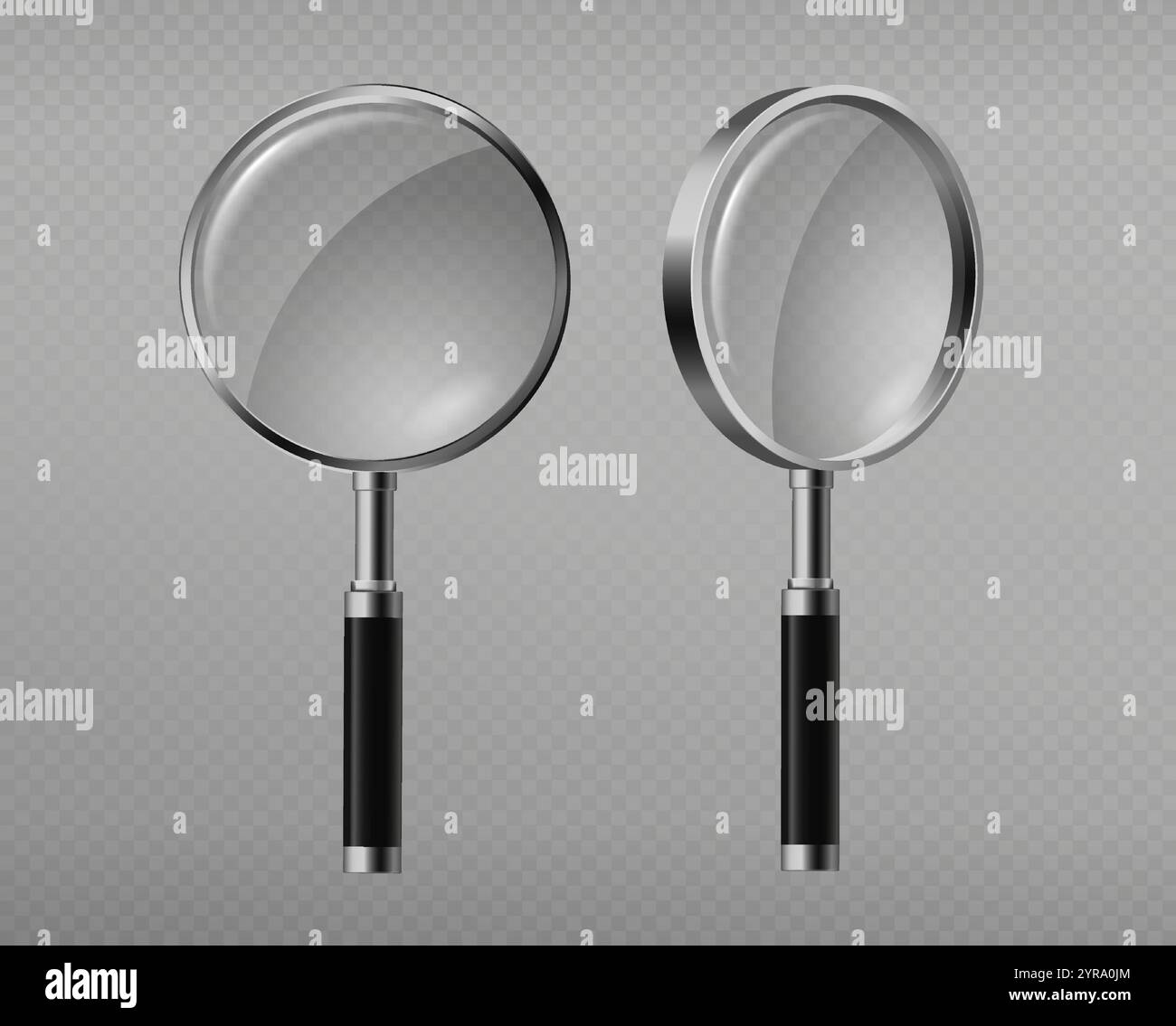 Realistic magnifying glass. Pack of loupes. Lens for scientific ...