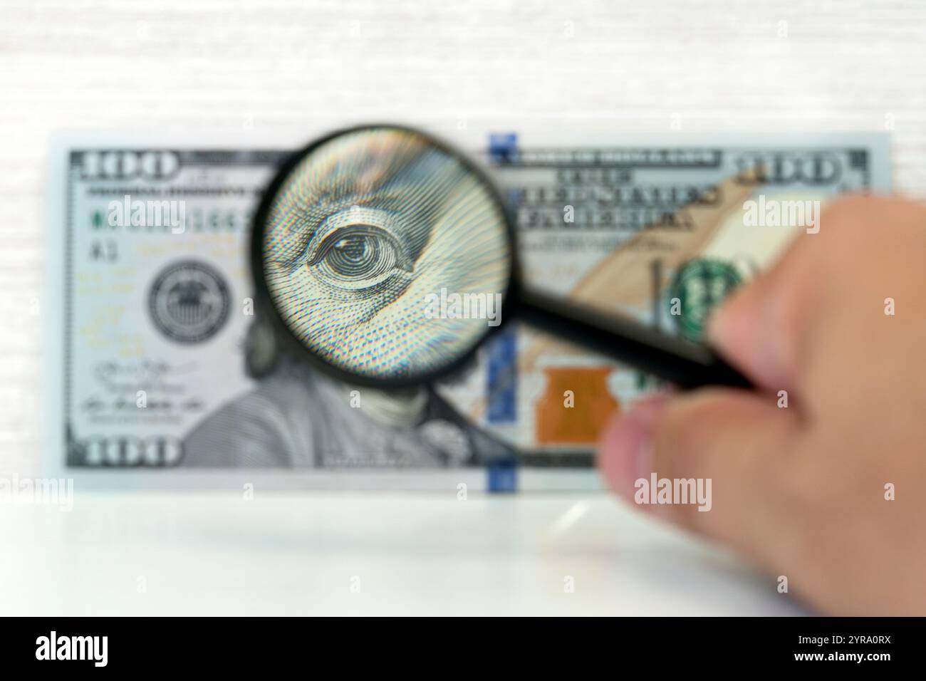 Counterfeiter forges banknotes. Fake concept. Fake money American ...