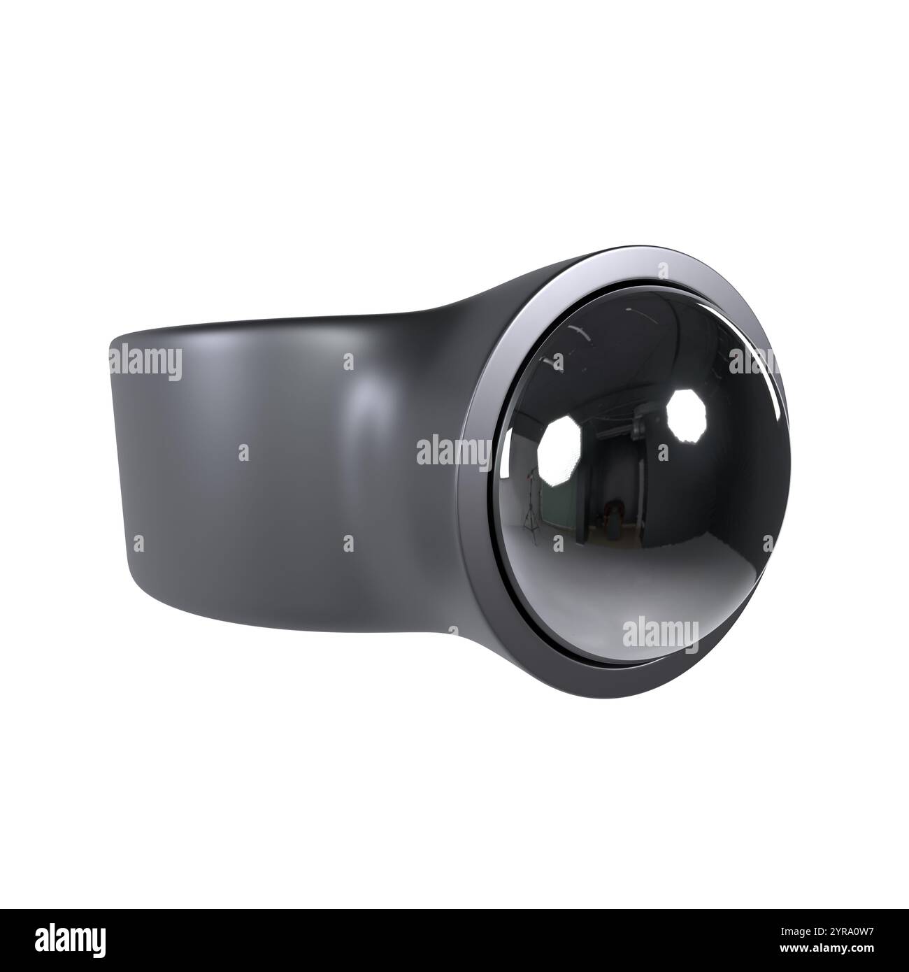 A modern, minimalist wearable device features a large reflective front ...