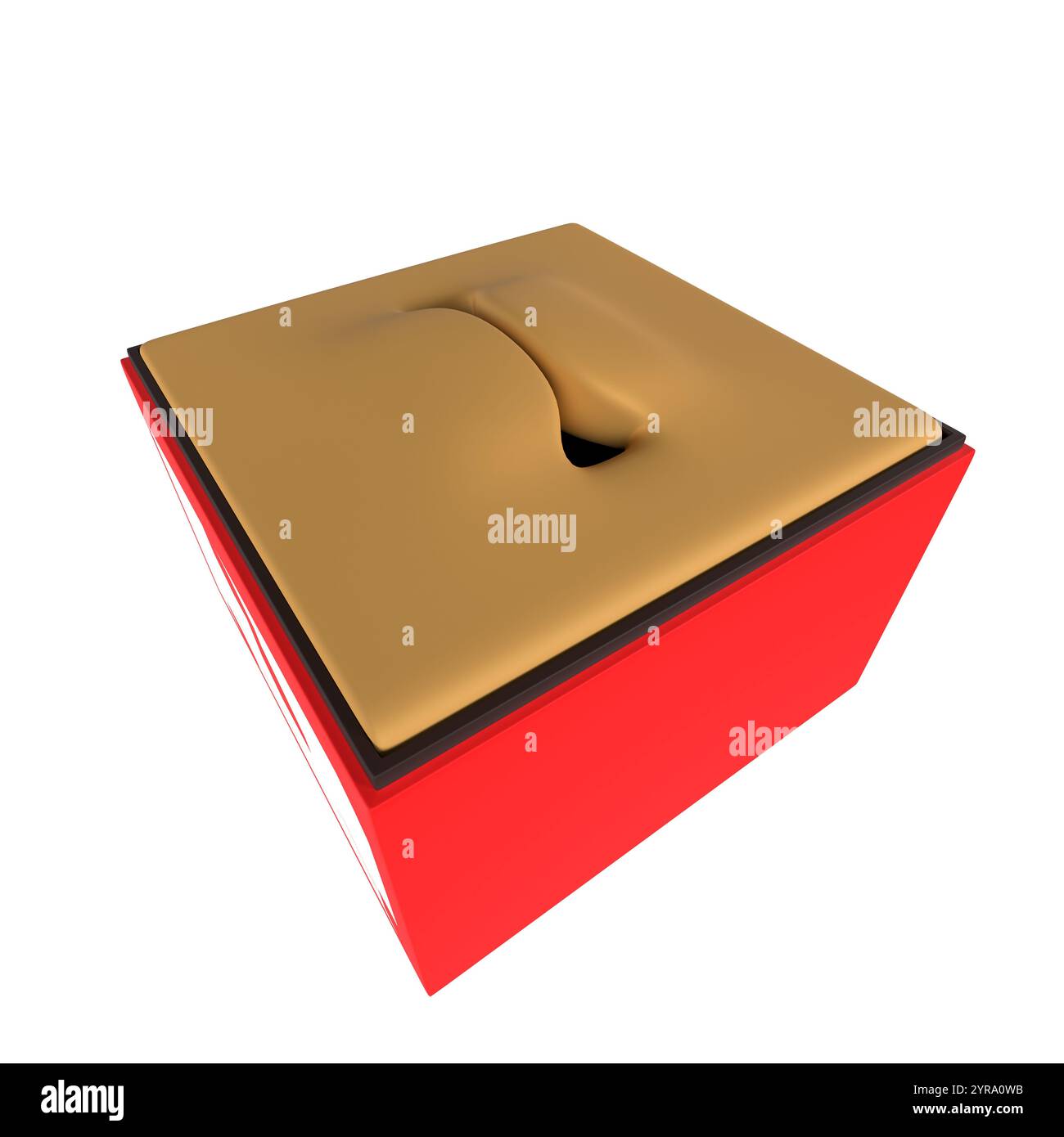 A red box features a distinct gold lid with a unique indentation on top ...