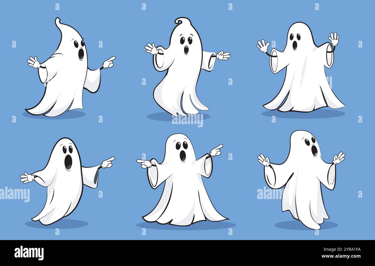 Set halloween ghosts. White spirits. Pack for creating animations ...