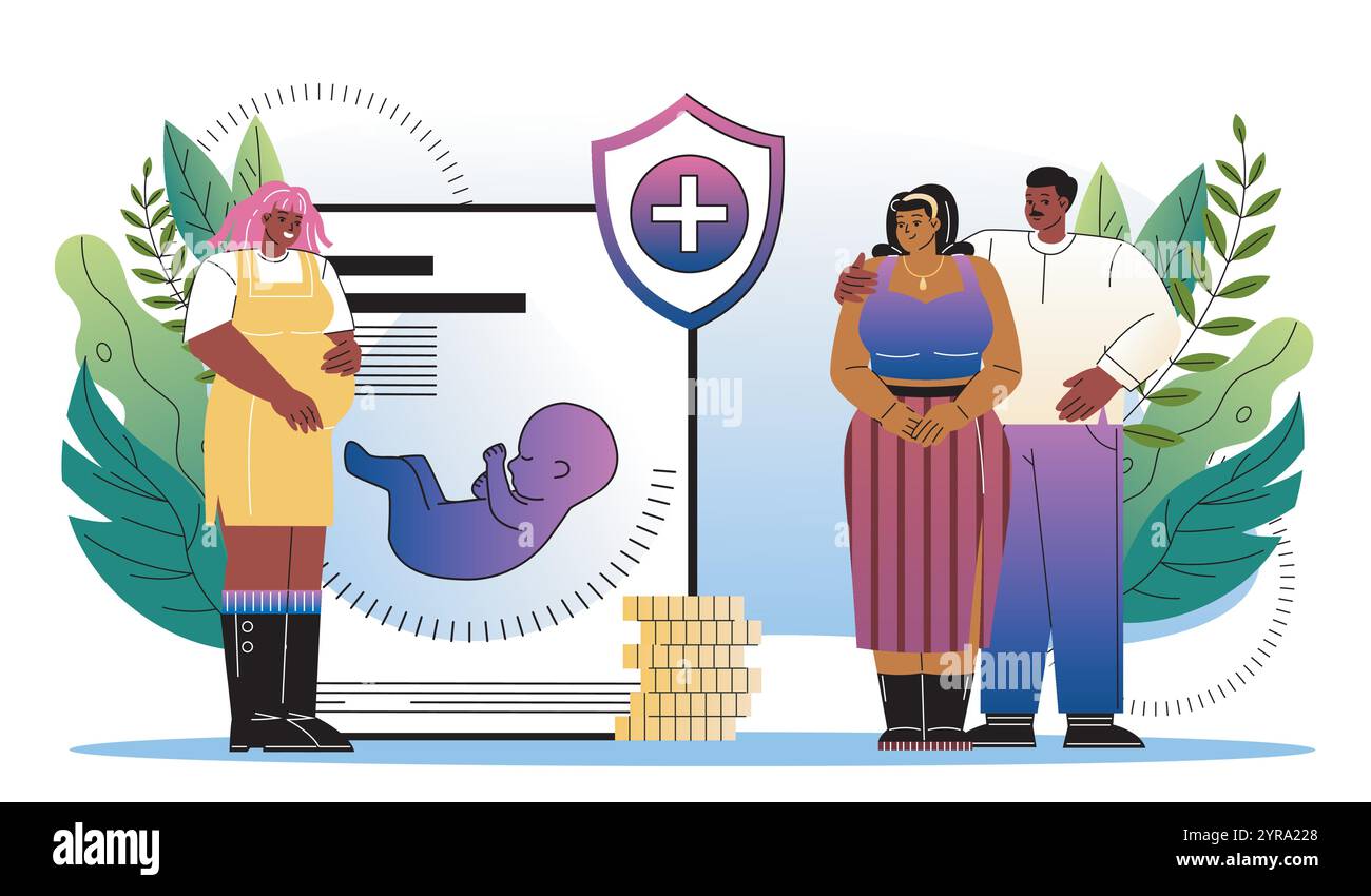 Surrogate mother concept. Woman and man pay young girl for pregnancy ...