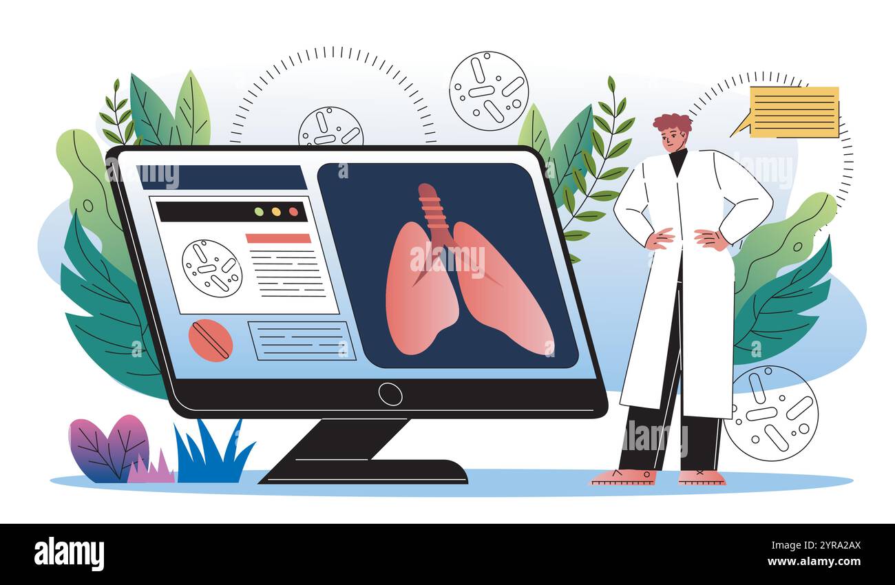 Tuberculosis specialist online. Man in medical uniform near computer ...