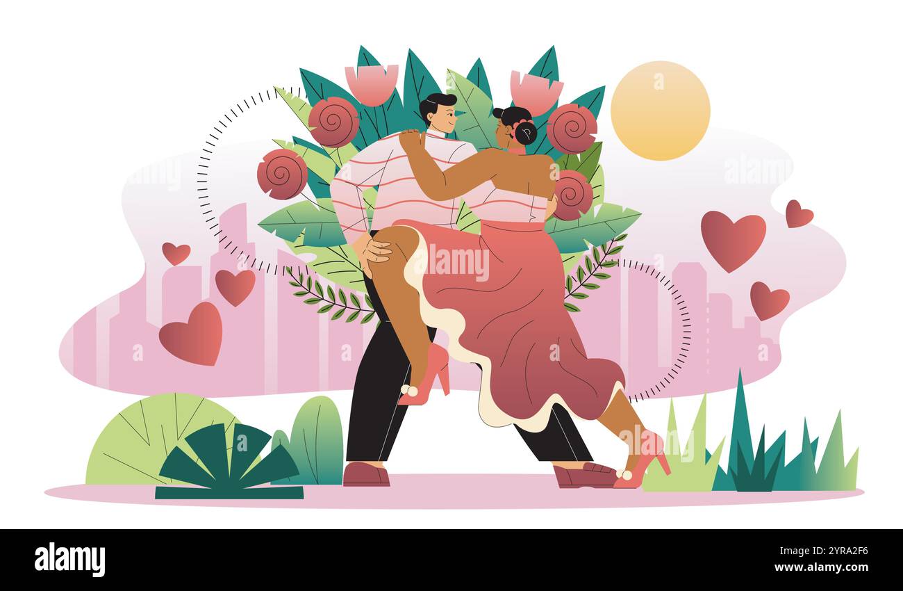 Happy couple dancing. Pair in love dancing together. Hobby and leisure ...