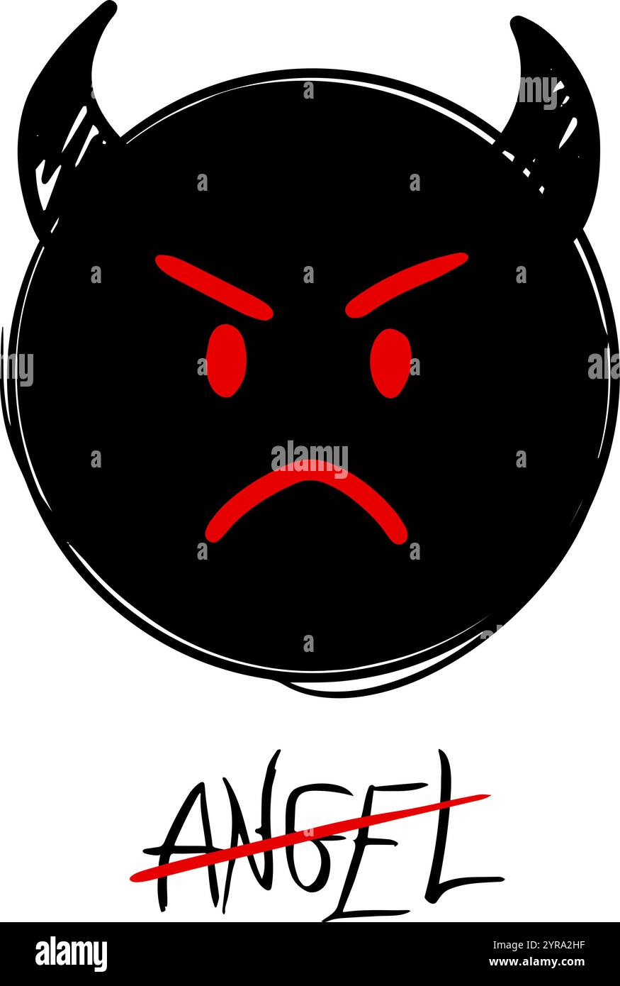 Clothes print design devil face and crossed out angel word. Angry ...