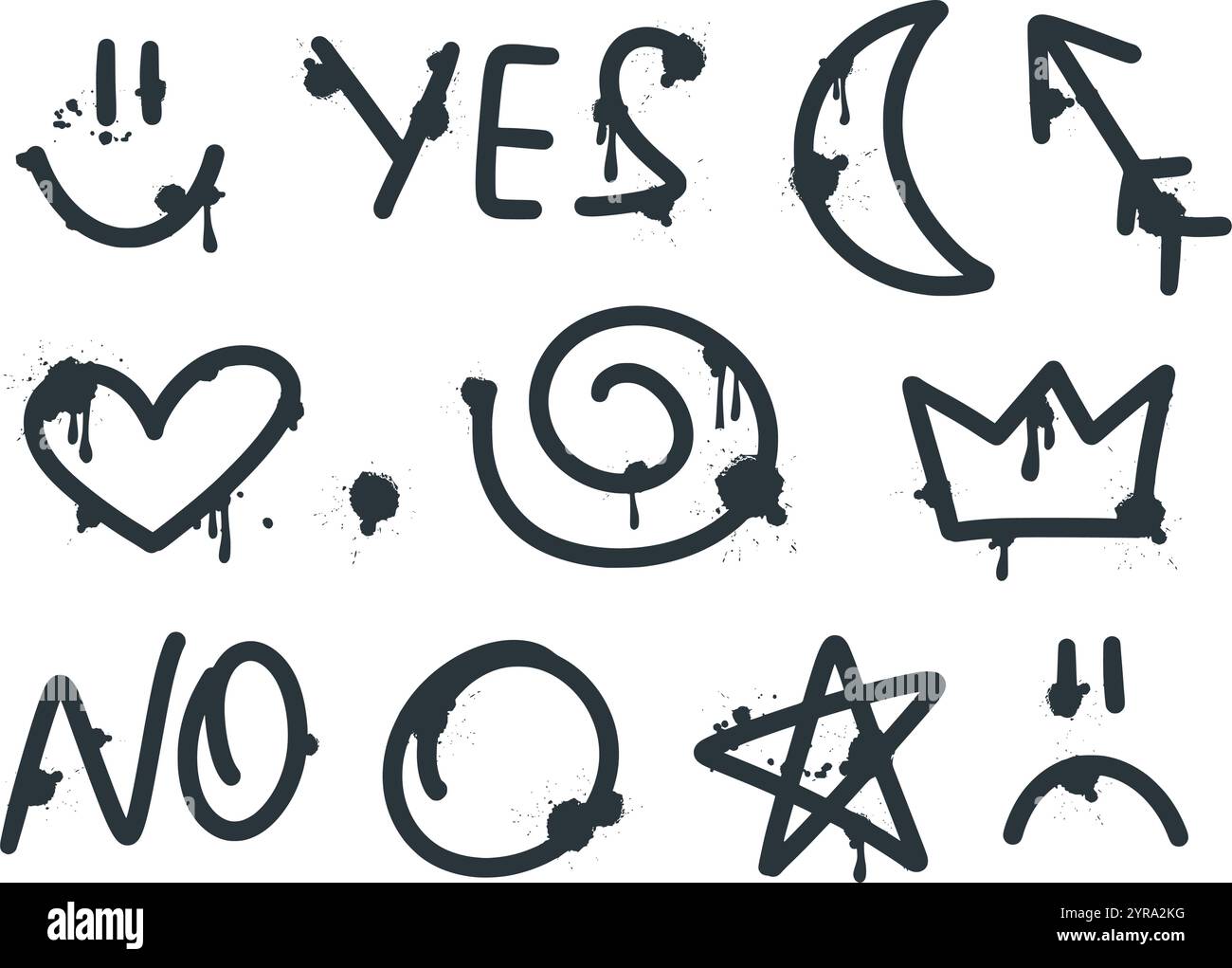 Urban graffiti grunge ink spray set elements. Abstract black paint ...