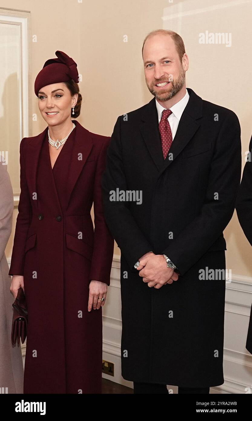 The Prince and Princess of Wales as they greet the Emir of Qatar Sheikh ...