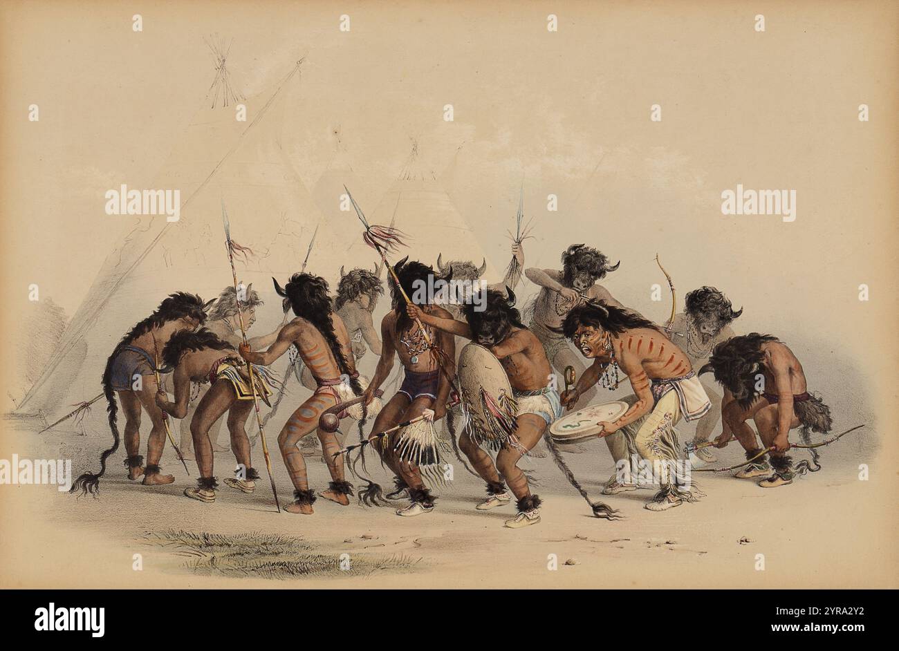 First Nation Bison Dance/ Lithograph by George Catlin 1844. Vintage ...