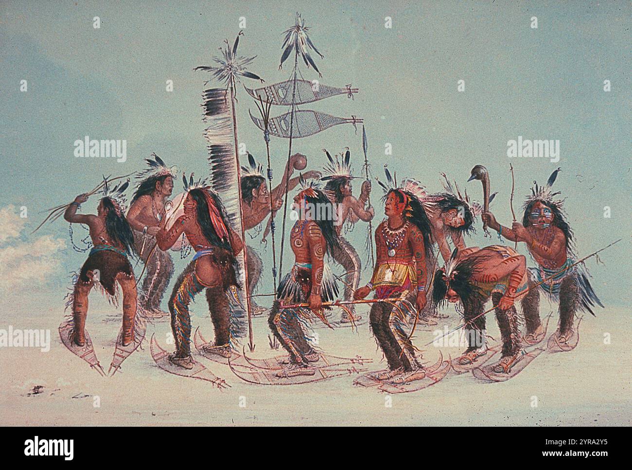 First Nation Snowshoe Dance/ Lithograph by George Catlin 1844. Vintage North American Indigenous ...