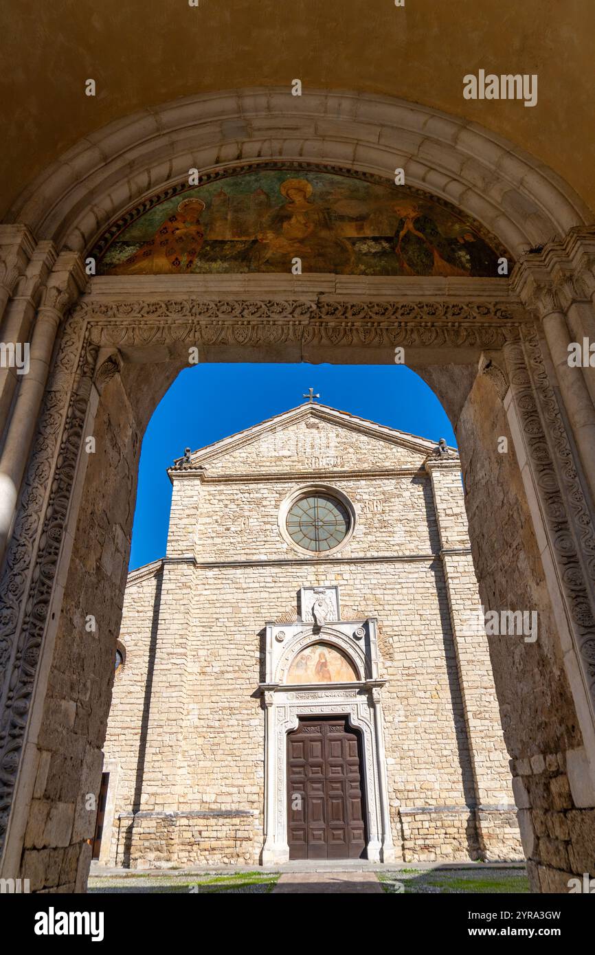 The arched Romanesque gateway of the Benedictine Abbey of Santa Maria ...