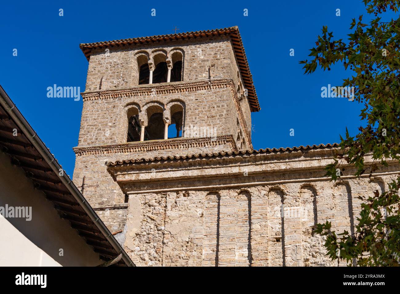 The Carolingian-style bell tower of the Benedictine Abbey of Santa ...