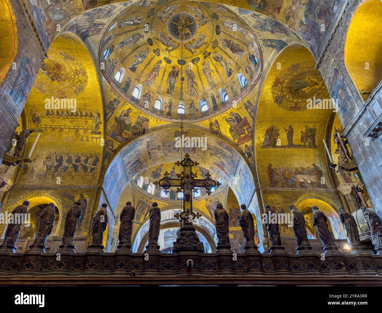 The silver and bronze crucifix on the Gothic altar screen in St. Mark's ...