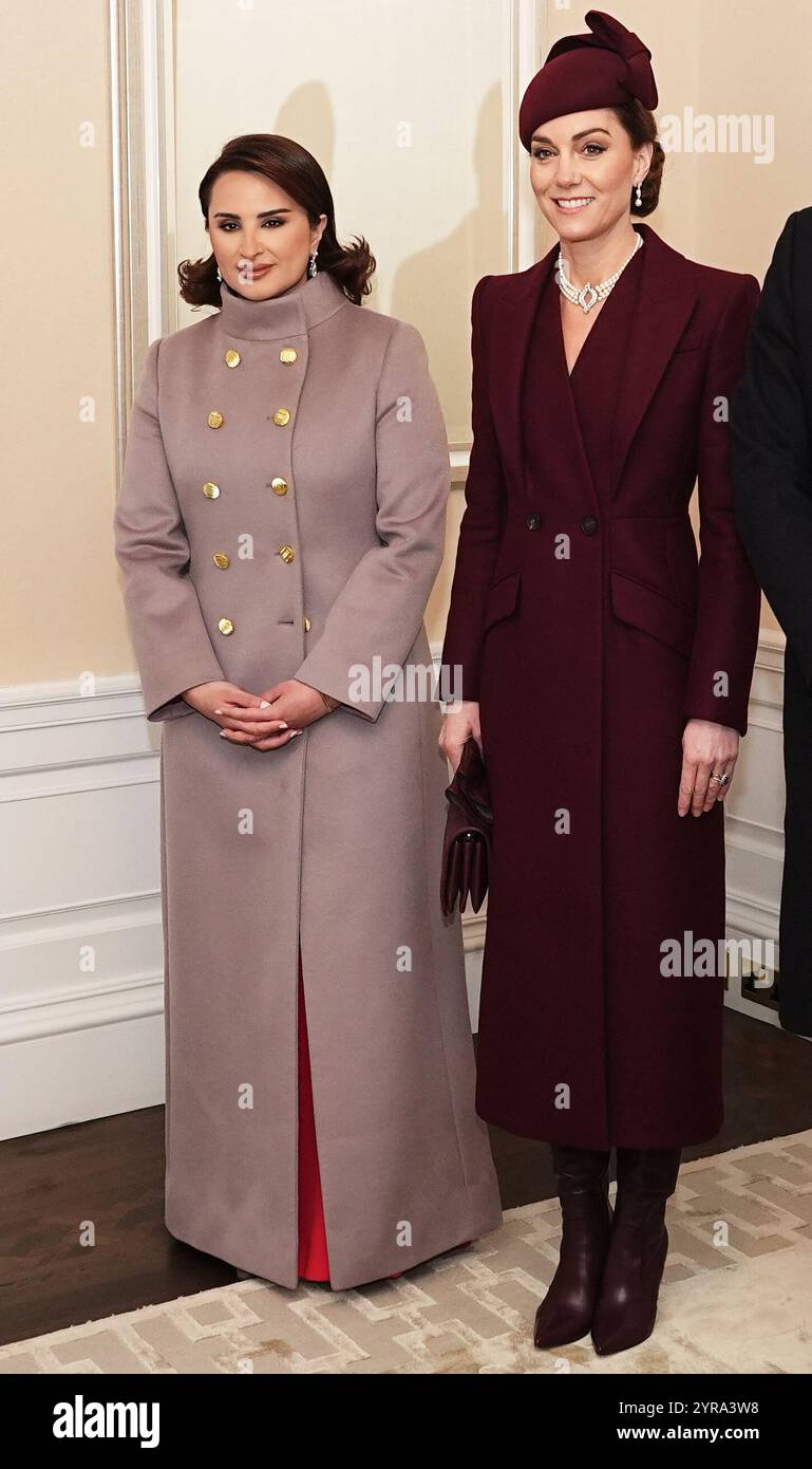 The Princess of Wales (right) greets Sheikha Jawaher, the wife of Emir ...