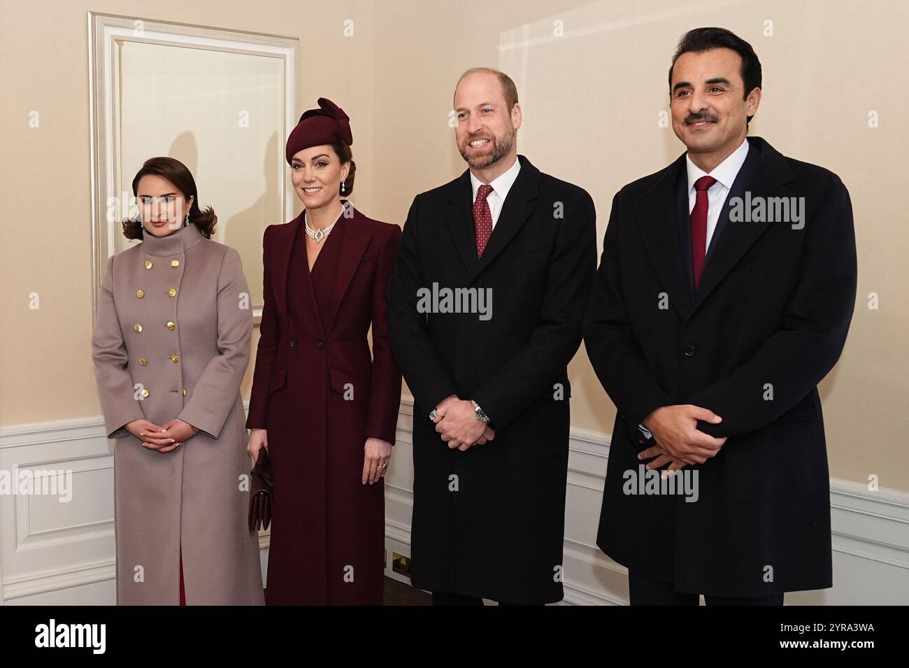 The Prince and Princess of Wales greet the Emir of Qatar Sheikh Tamim ...