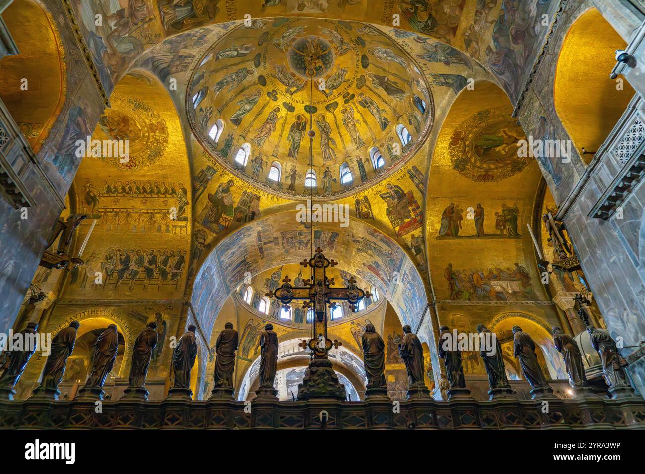 The silver and bronze crucifix on the Gothic altar screen in St. Mark's ...
