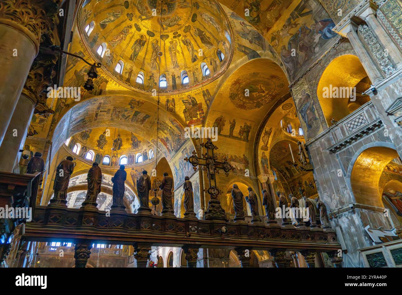 The silver and bronze crucifix on the Gothic altar screen in St. Mark's ...