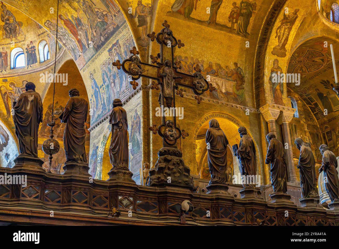 The silver and bronze crucifix on the Gothic altar screen in St. Mark's ...