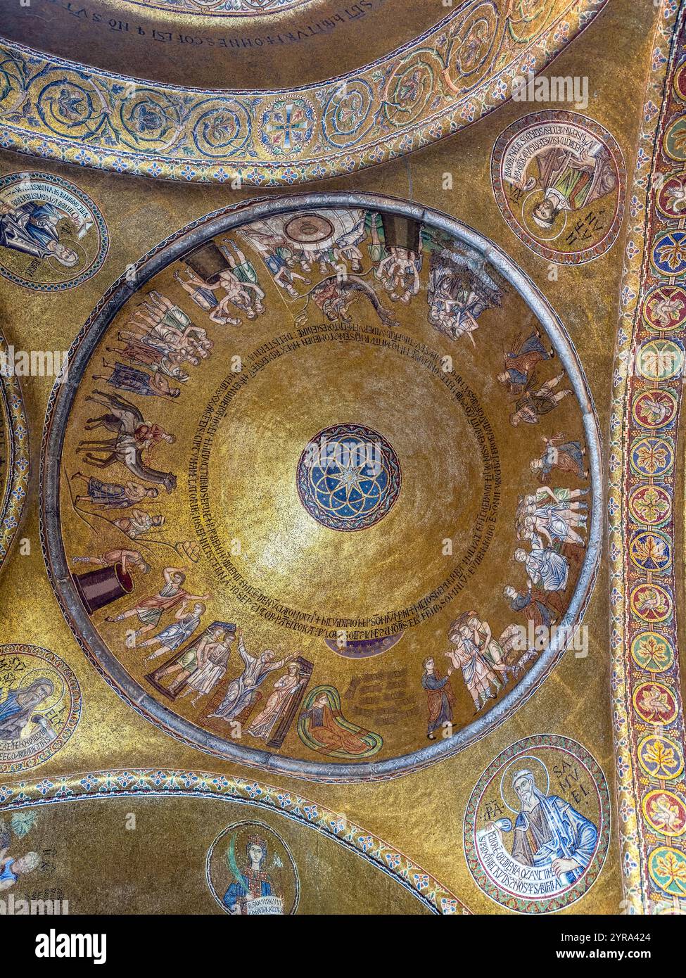 A gold mosaic of the story of Joseph on a cupola in the north narthex ...