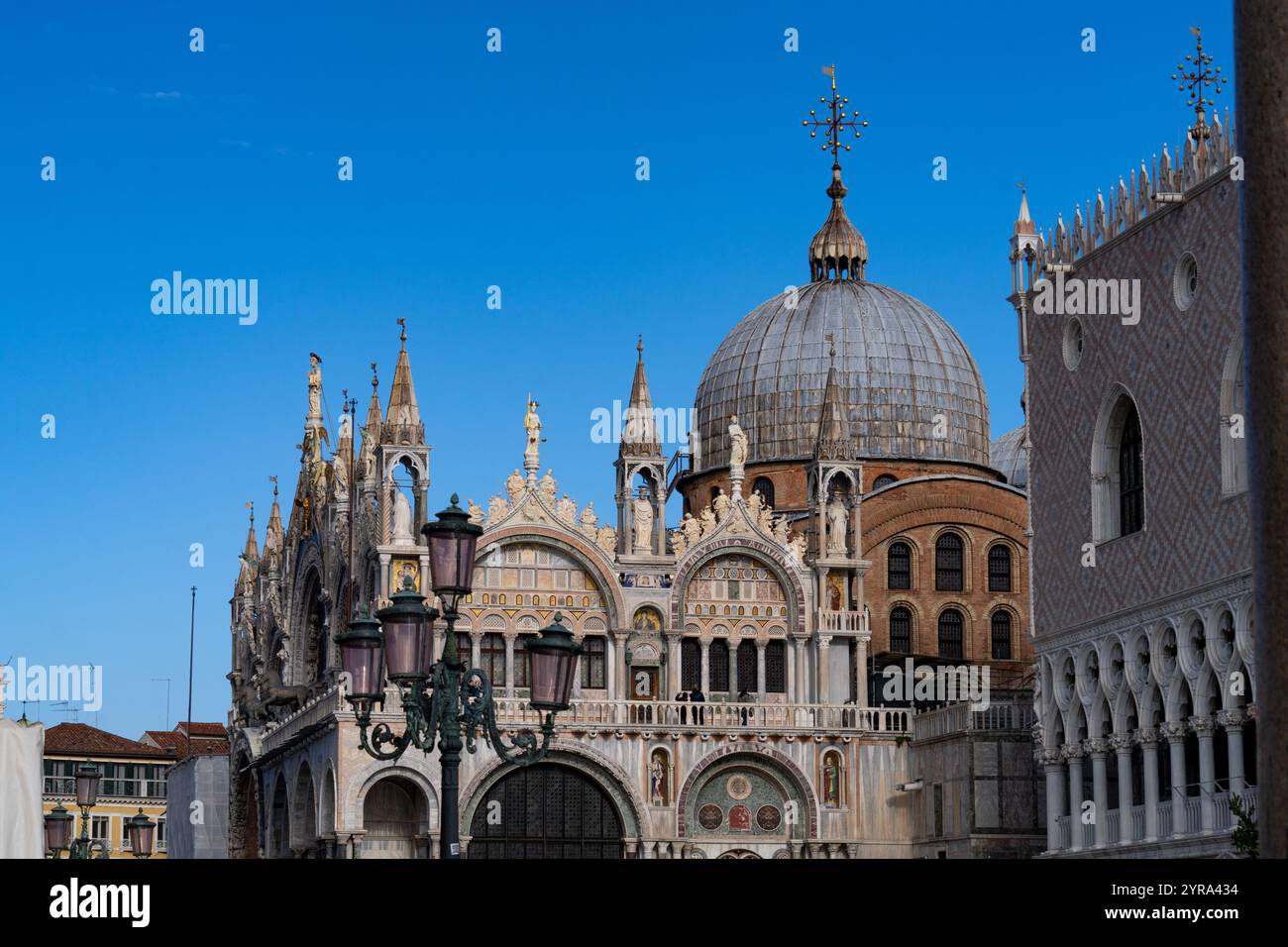 South facade of St. Mark's Basilica with the Doge's Palace at right, in ...