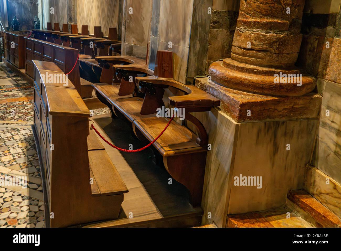 Wooden choir seats in the apse of St. Mark's Basilica in Venice, Italy ...