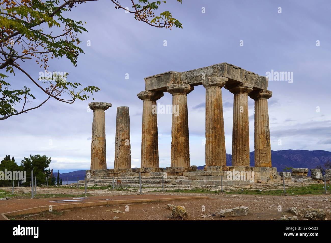 Ruins of the ancient temple of Apollo, at Corinth, Greece Stock Photo ...