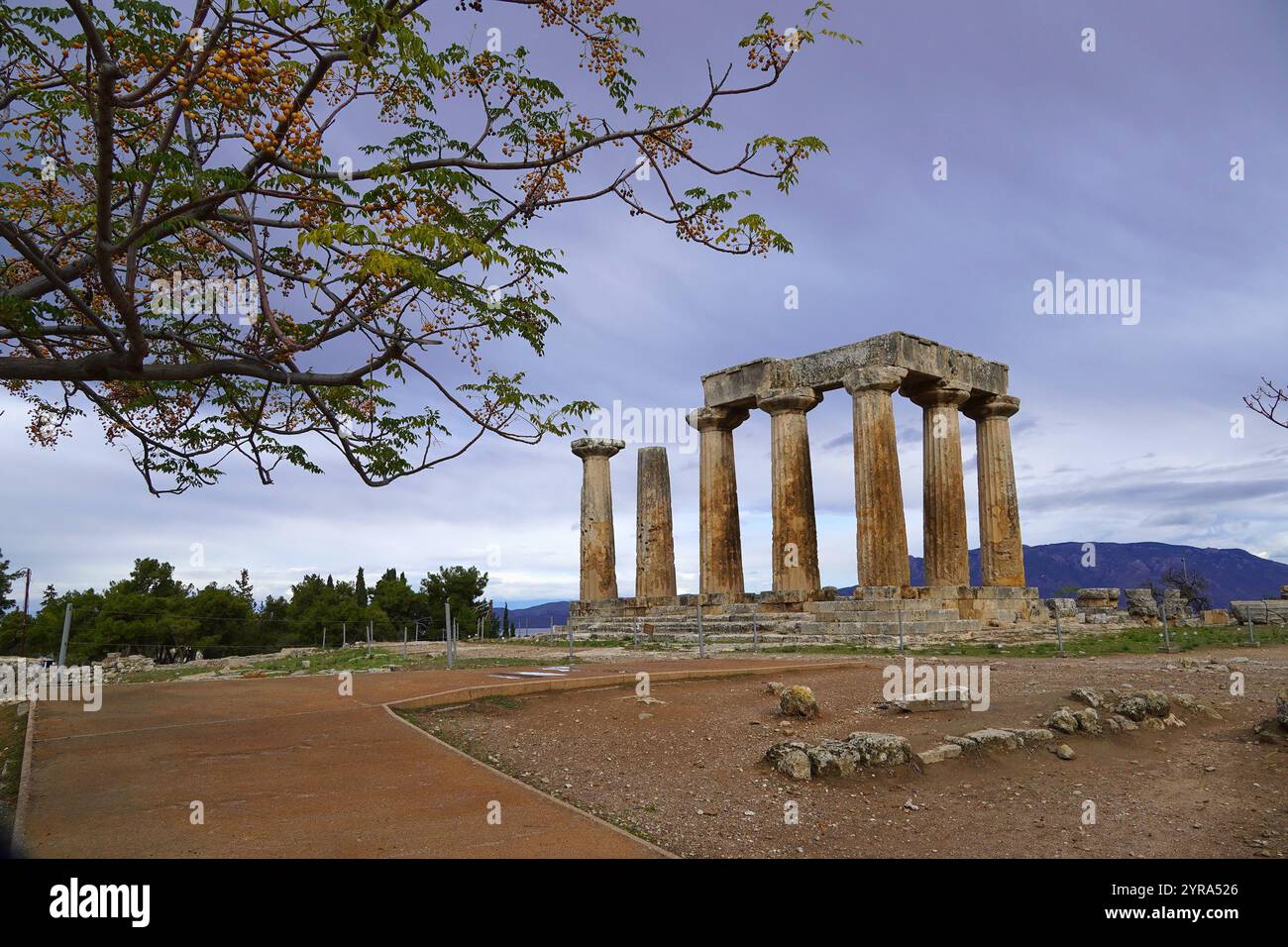 Ruins of the ancient temple of Apollo, at Corinth, Greece Stock Photo ...