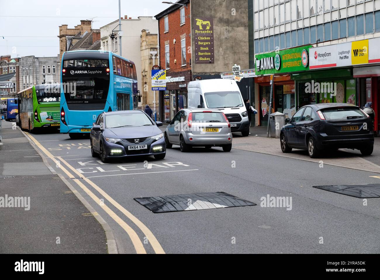 buses in high street loughborough Stock Photo - Alamy