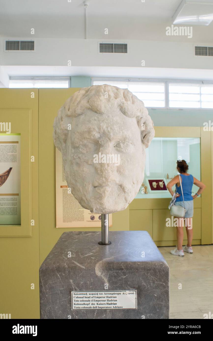 Archaeological Museum Sitia, view of a weather-worn marble head dating ...