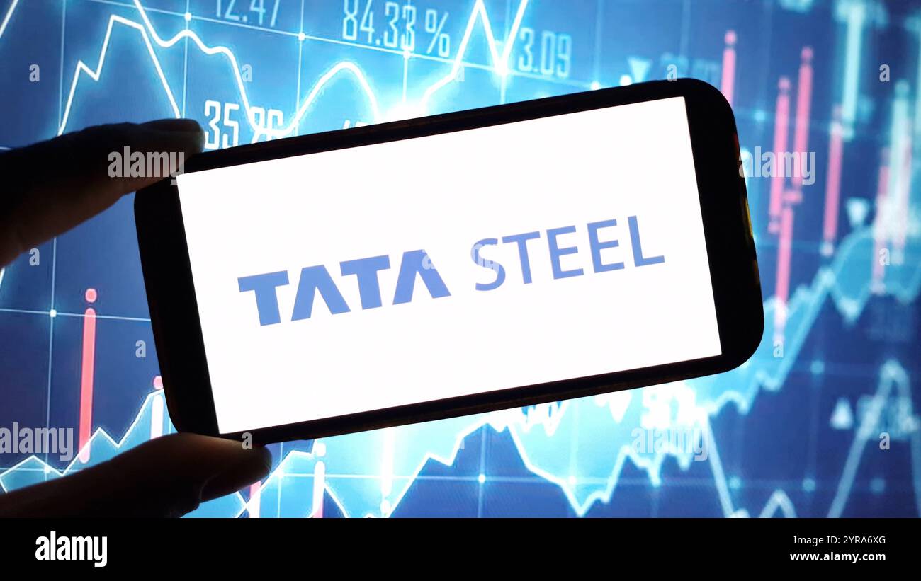 Konskie, Poland - December 02, 2024: Tata Steel company logo displayed ...