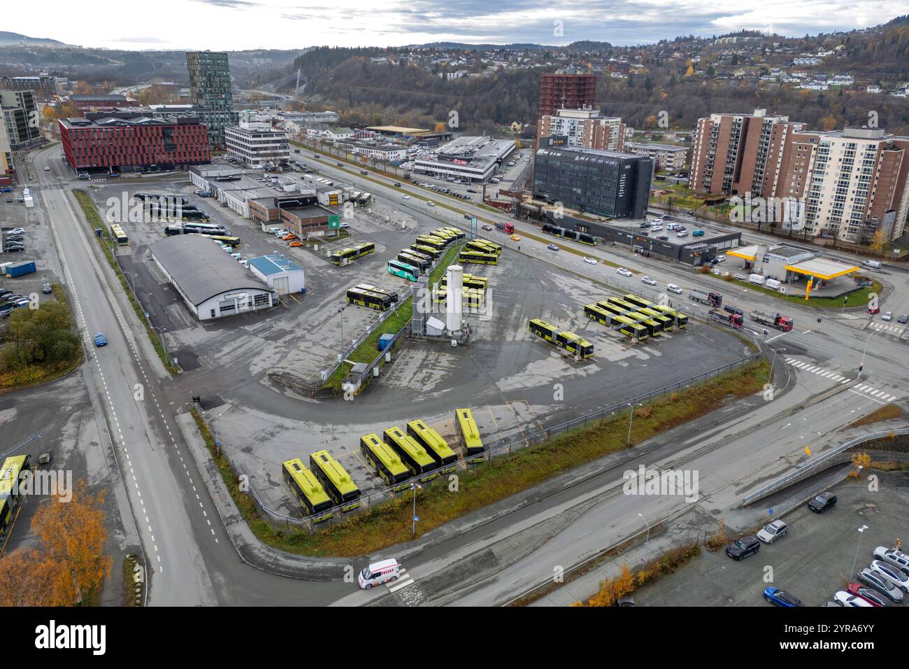Trondheim 20241025. Drone image of Tide bus at Sorgenfri, the districts ...
