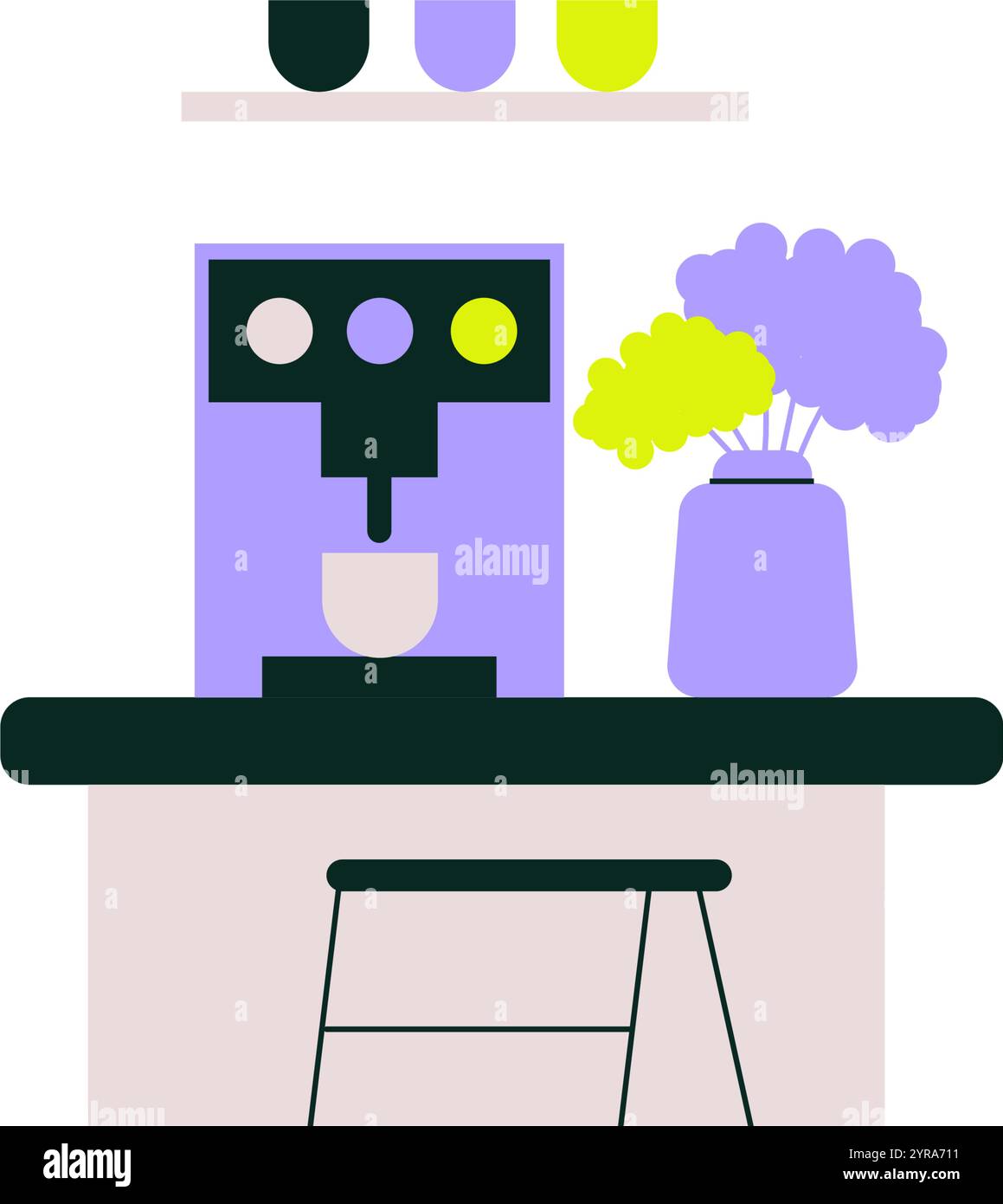 Coffee Machine With Countertop And Decor In Flat Vector Illustration ...