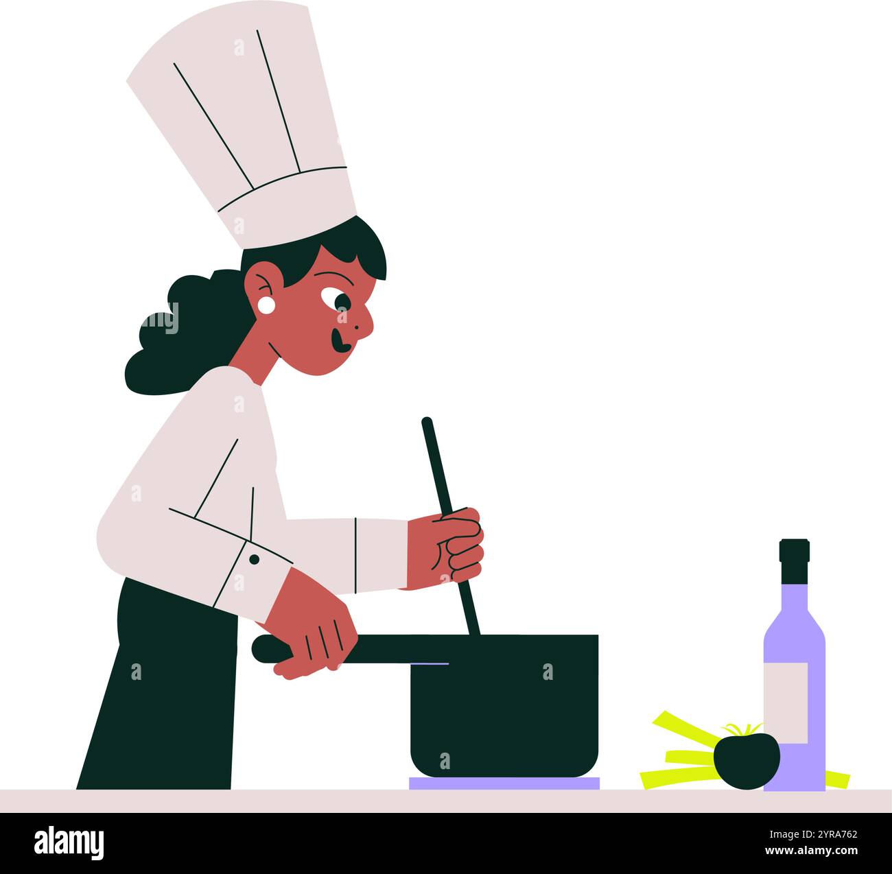 Female Chef Stirring Soup In Flat Vector Illustration Symbolizing ...