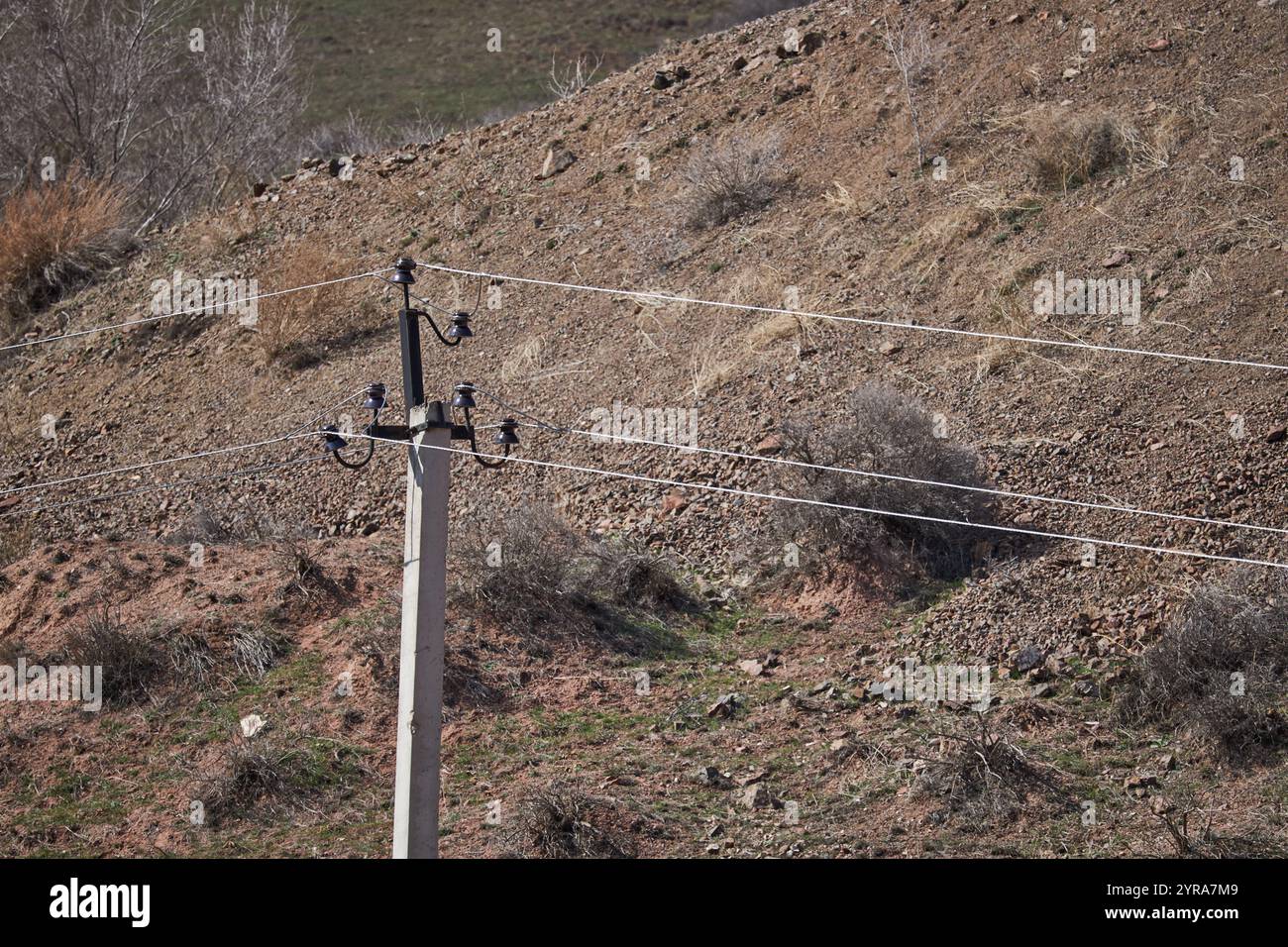 Old rural power line on a concrete pole. Outdoor Stock Photo - Alamy