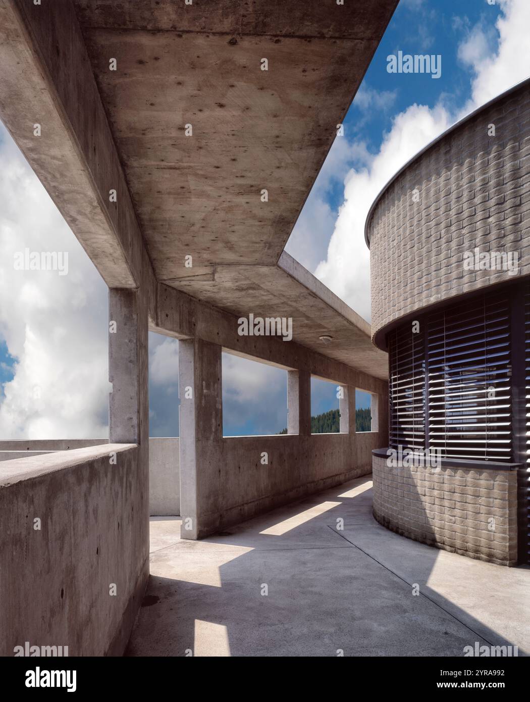 Detail of the architecture of a modern stone building, in Italy Stock ...