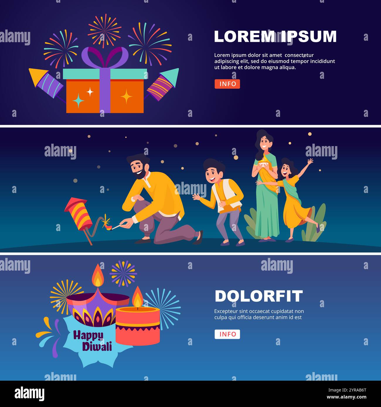 diwali. horizontal banners of traditional indian fire celebration party ...