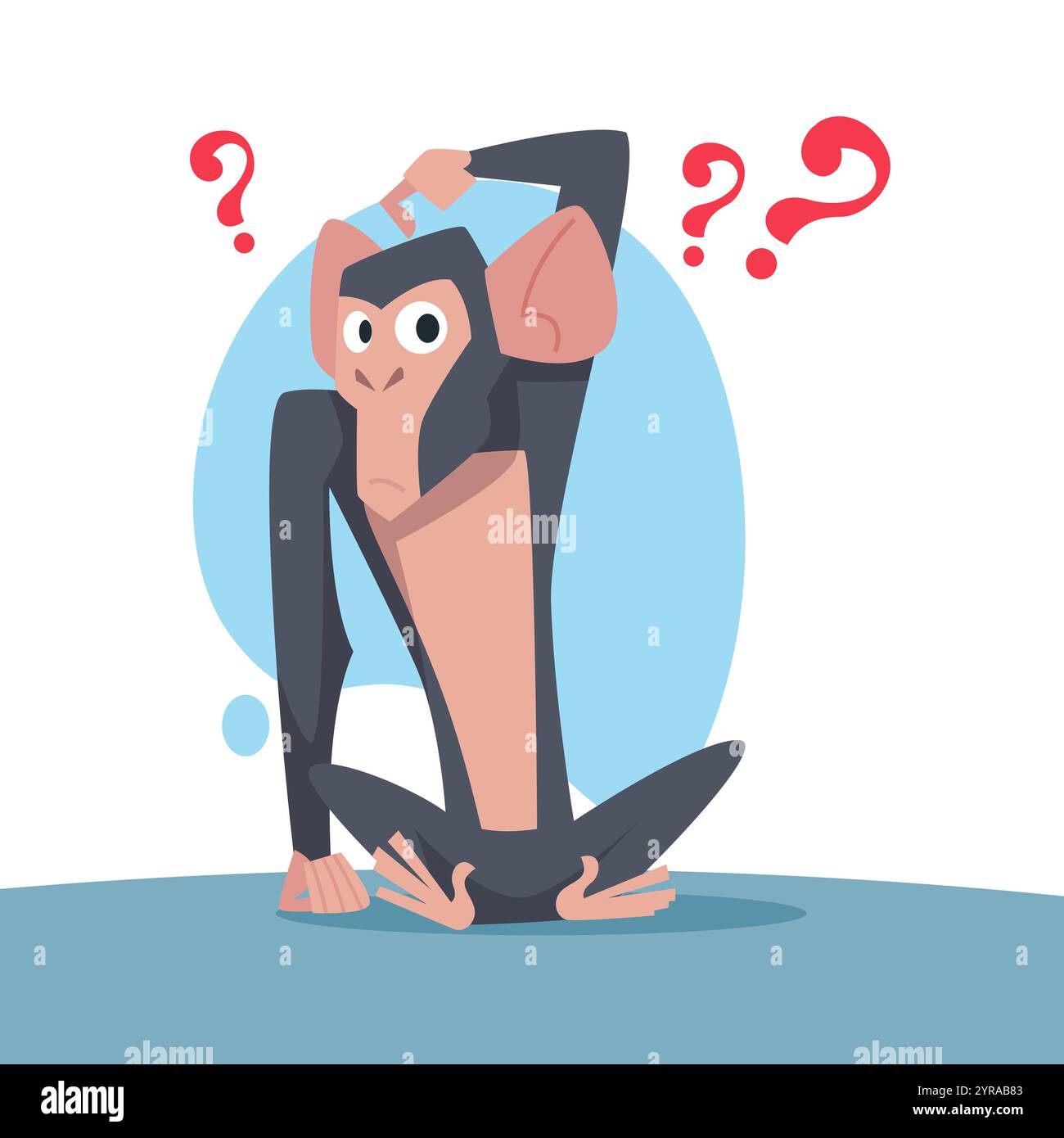 monkey thinking. funny cartoon wild animal monkey sitting and thinking. question marks concept ...