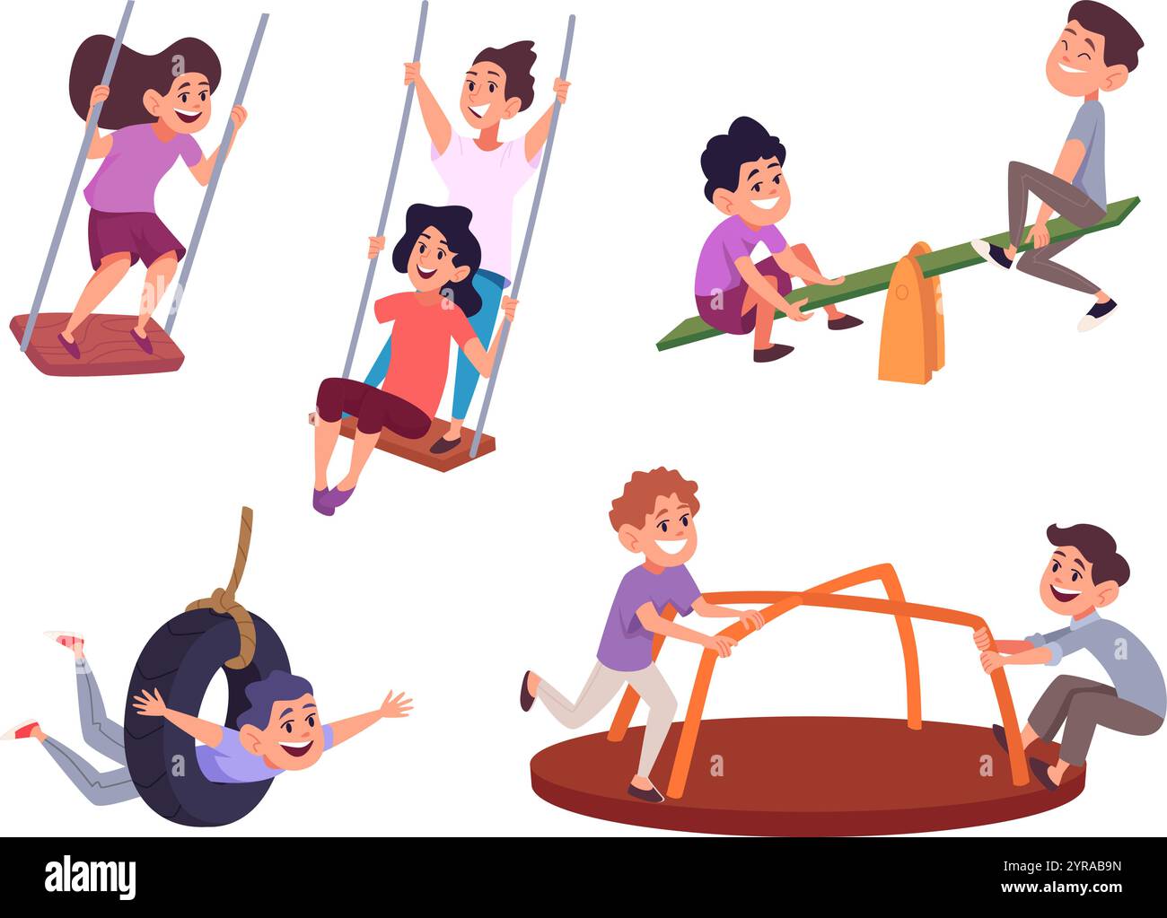 Kids swing. Active attraction for happy kids children ride on swings ...
